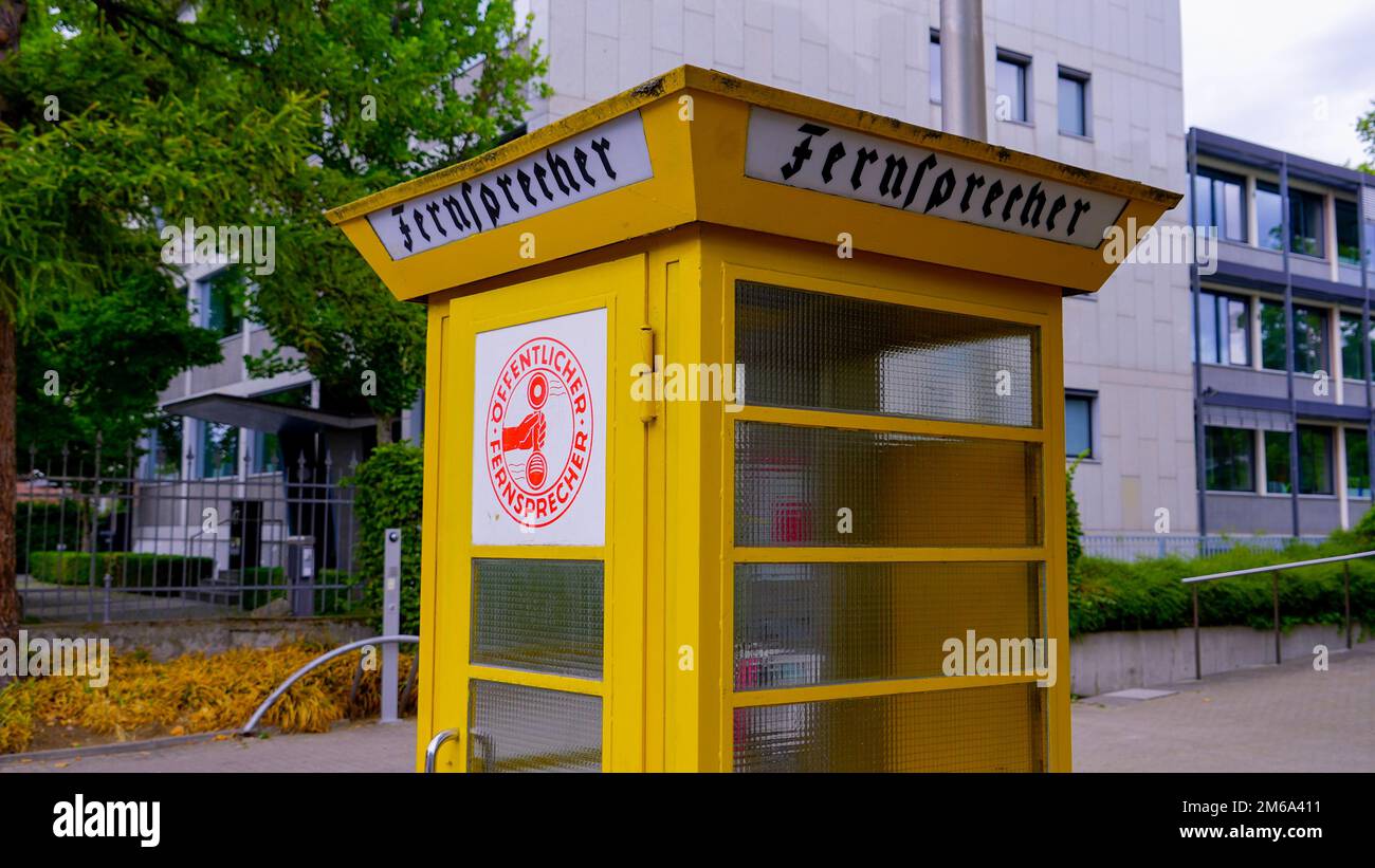 Old phone booth in the city of Frankfurt - FRANKFURT, GERMANY - JULY 12 ...