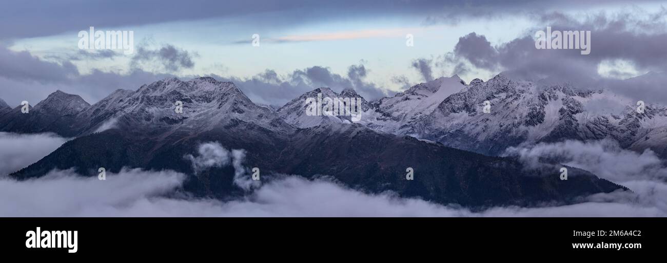 Snow-covered top of Northwest spurs Greater Caucasus Mountain Range in ...