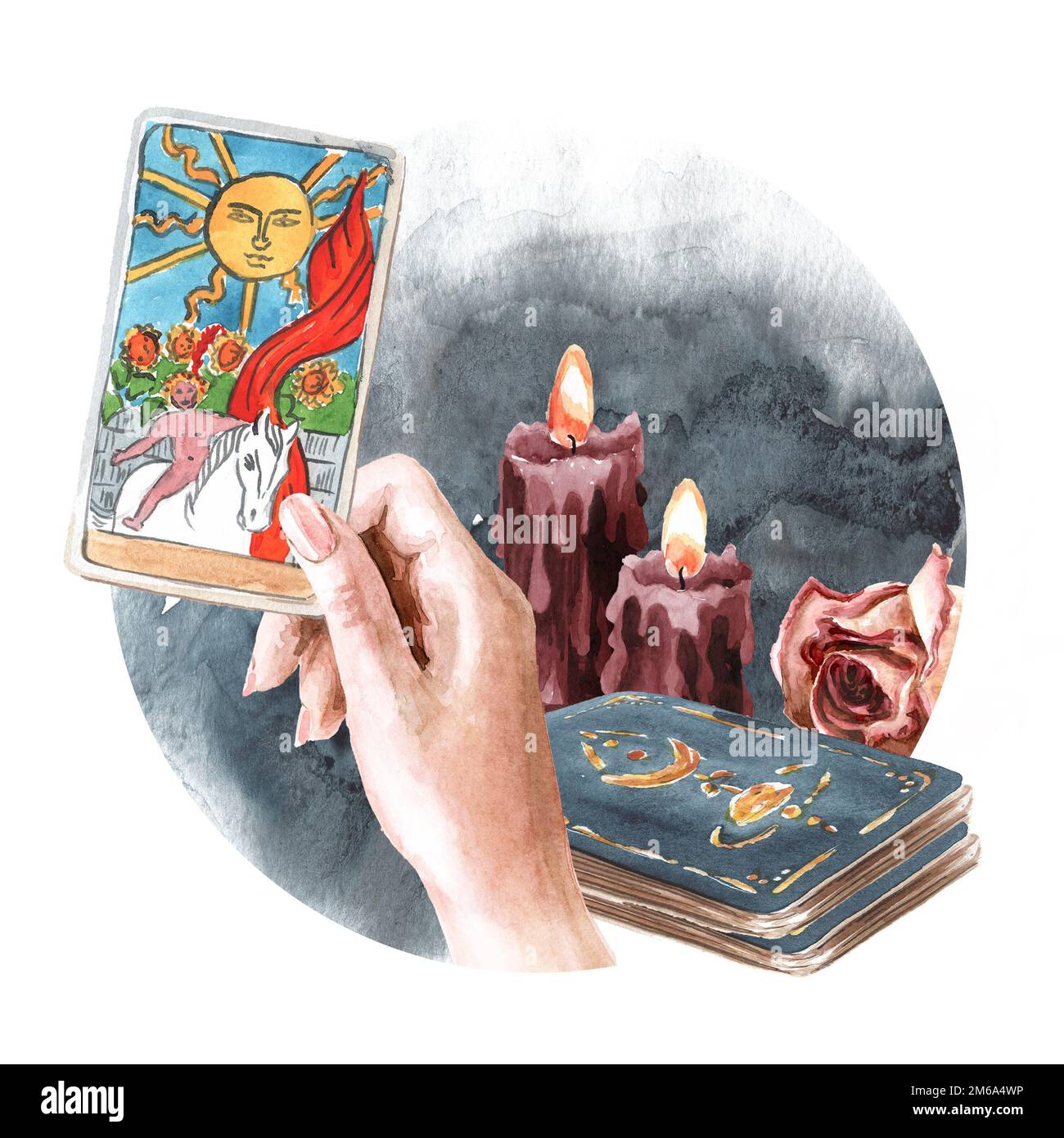 Tarot reader or fortune teller cards concept. Hand drawn watercolor ...