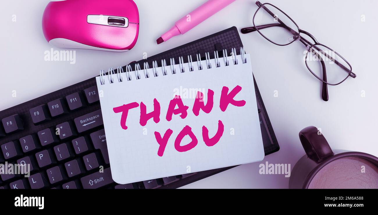 Sign displaying Thank You. Word Written on replaying on something good ...