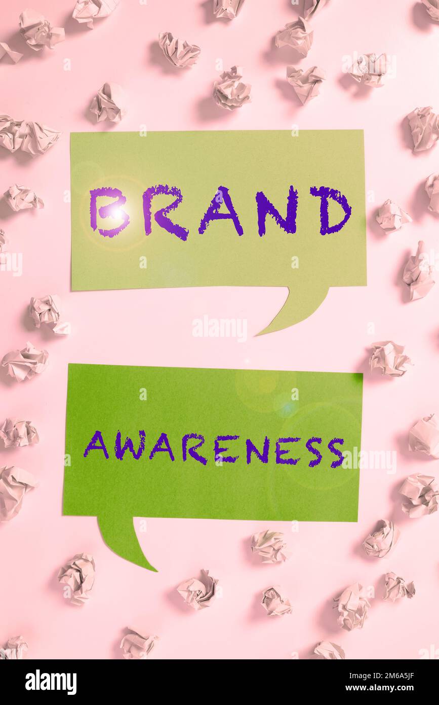Text sign showing Brand Awareness. Business concept name identifies one ...