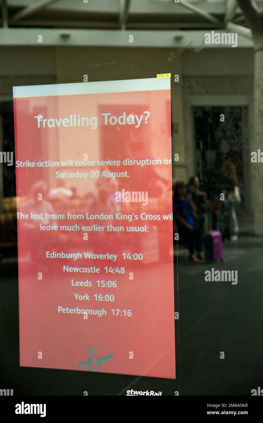 An electric board informing passengers of the rail strike is seen at ...