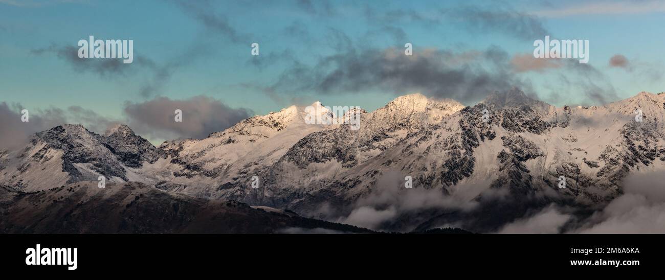 First beams of a rising sun it is high in mountains. Adzharo ...