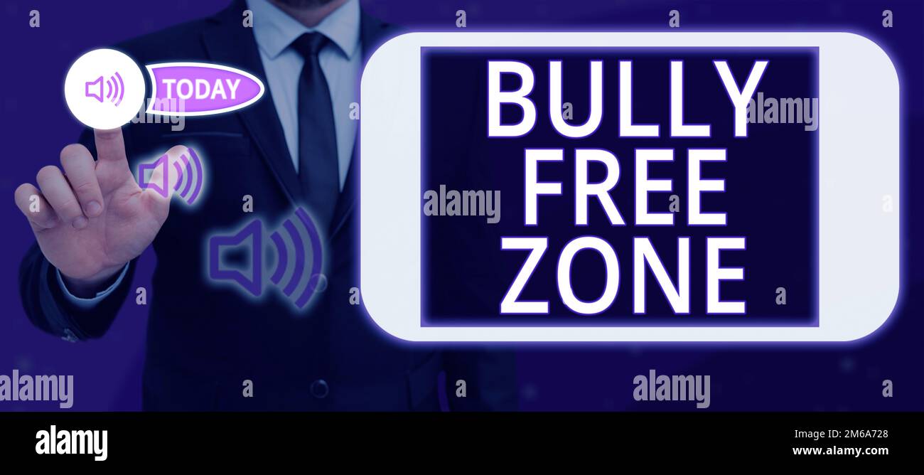 Conceptual caption Bully Free Zone. Word for Be respectful to other ...