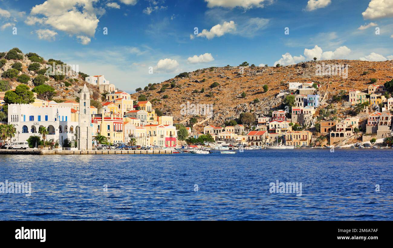 The beautiful port of Symi island, Greece Stock Photo - Alamy