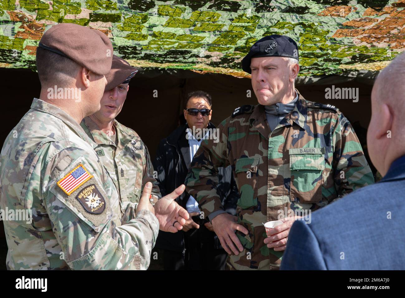 Royal Netherlands Navy Adm. Rob Bauer, 33rd chair of the Military Committee of NATO, speaks with ...