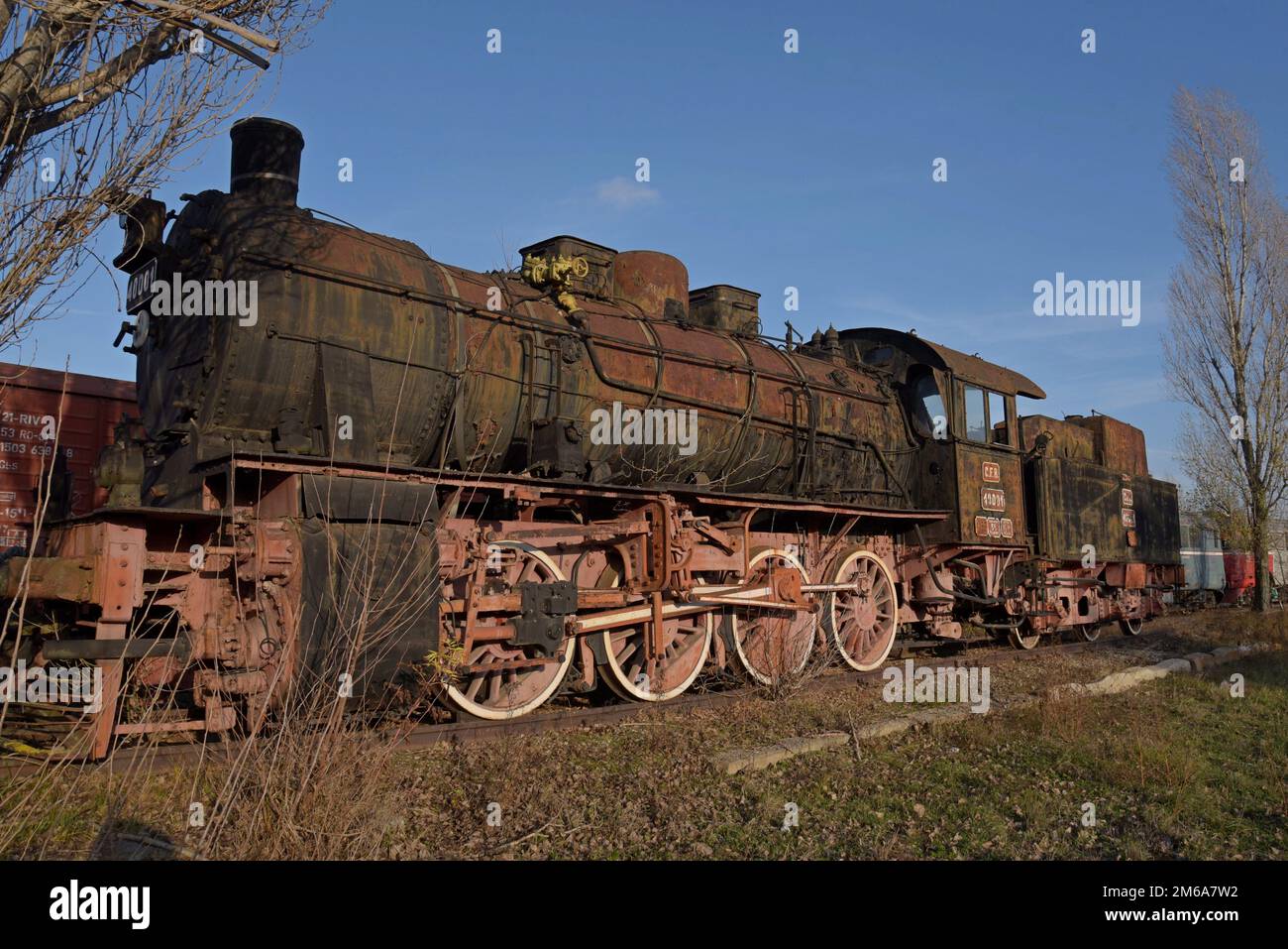 A vintage steam locomotive, 40,001, built in 1913, laying unrestored in ...