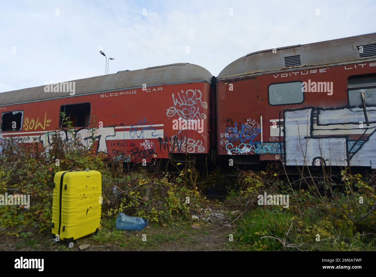 Redundandt and disused railway sleeper train carriages vandalised and ...
