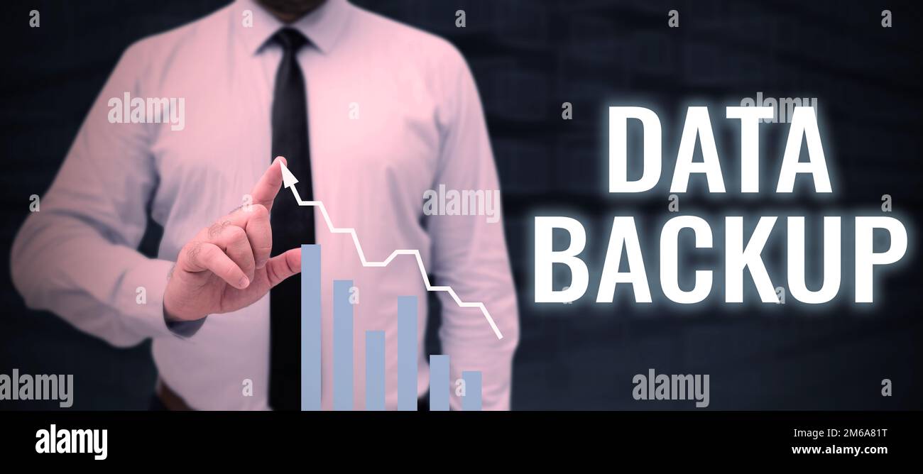 Text caption presenting Data Backup. Business idea copy of important data that is stored on an ...