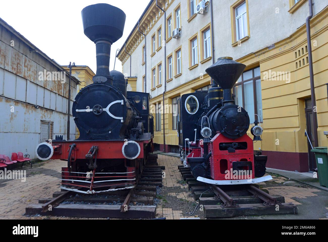 Preserved vintage steam locomotives at the Bucharest railway museum ...