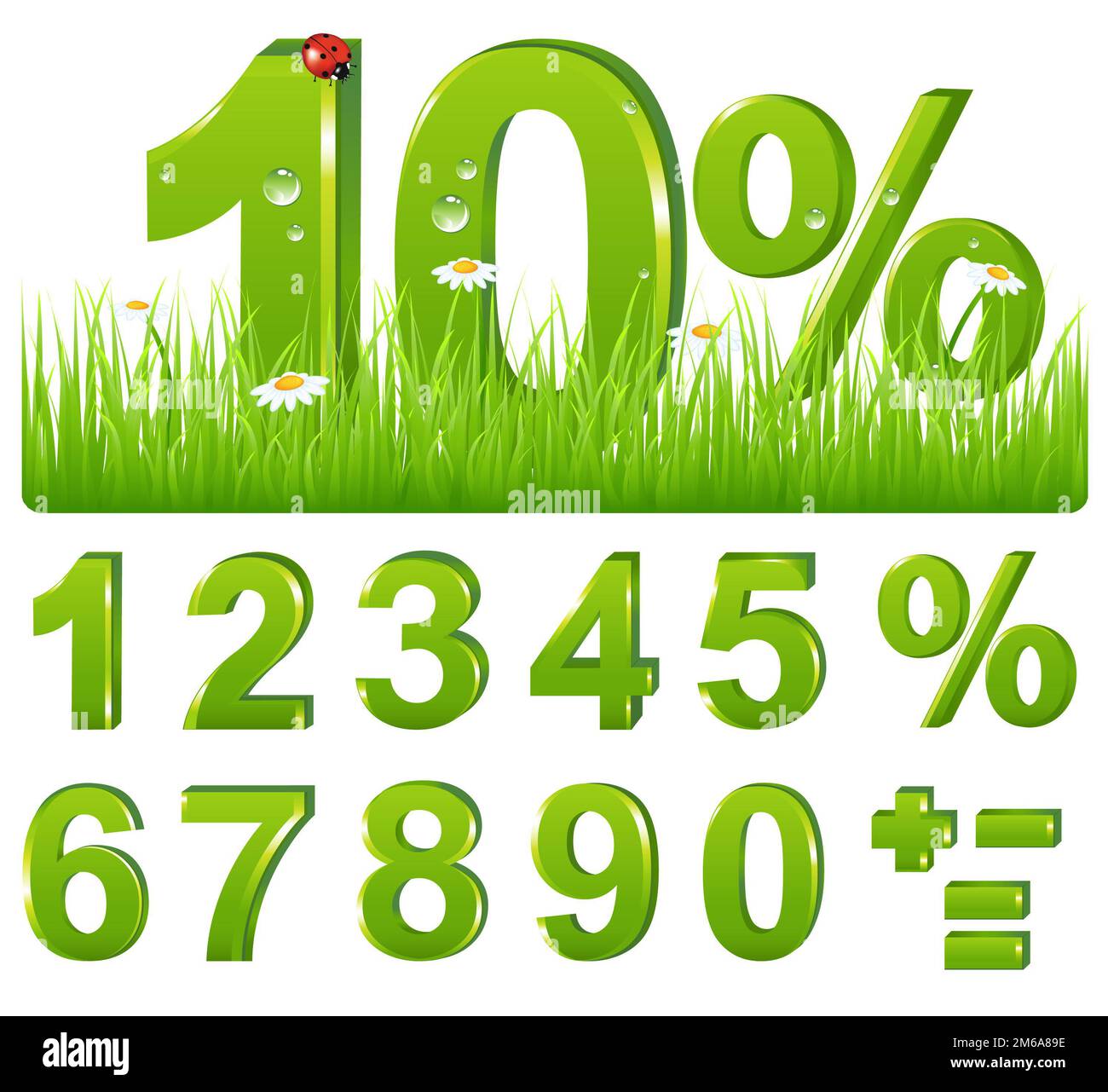 Green Discount In Grass And Set Of Figures and Signs Stock Photo - Alamy