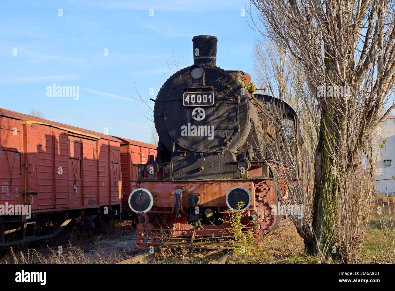 A vintage steam locomotive, 40,001, built in 1913, laying unrestored in ...