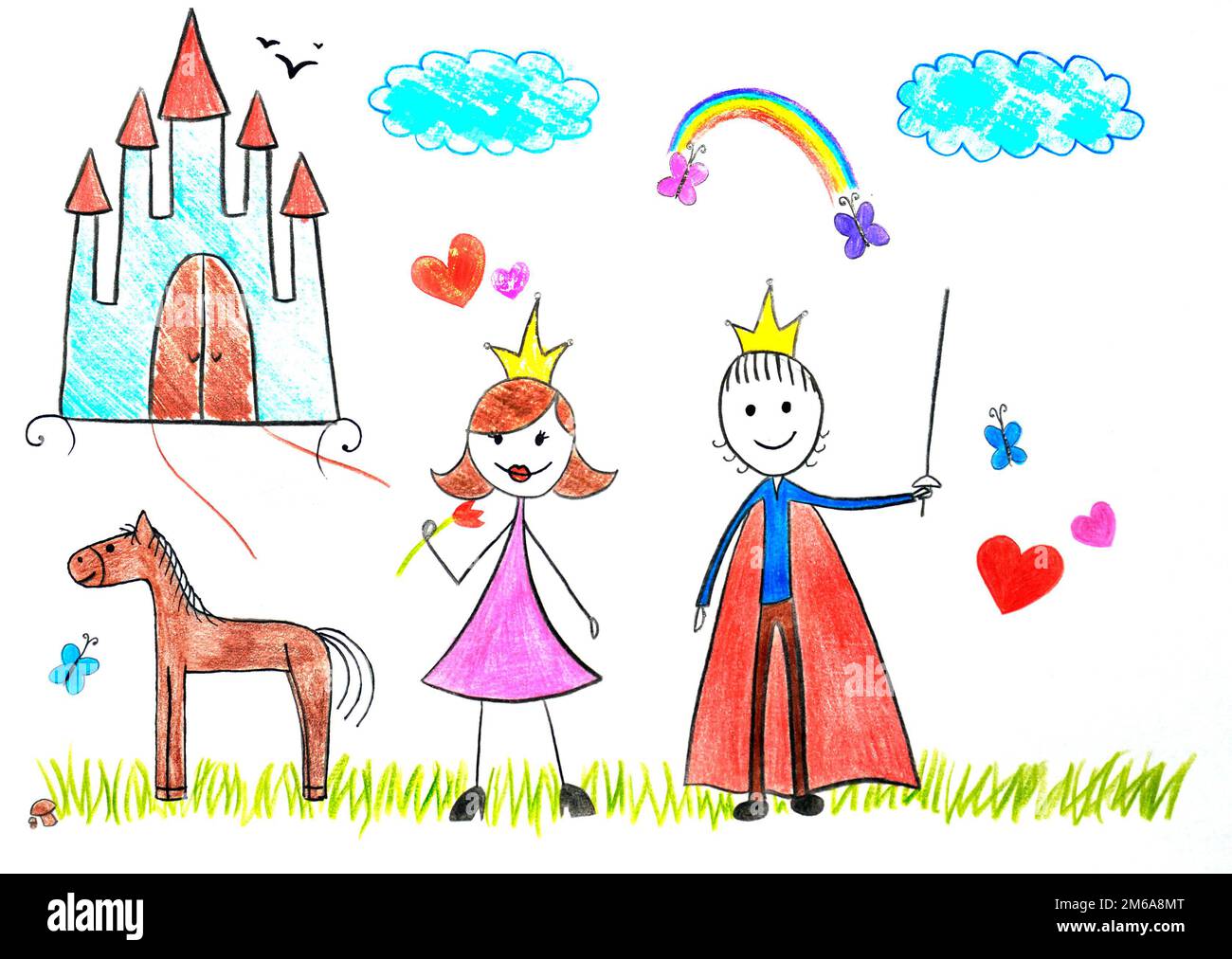 Kids drawing princess and prince Stock Photo - Alamy