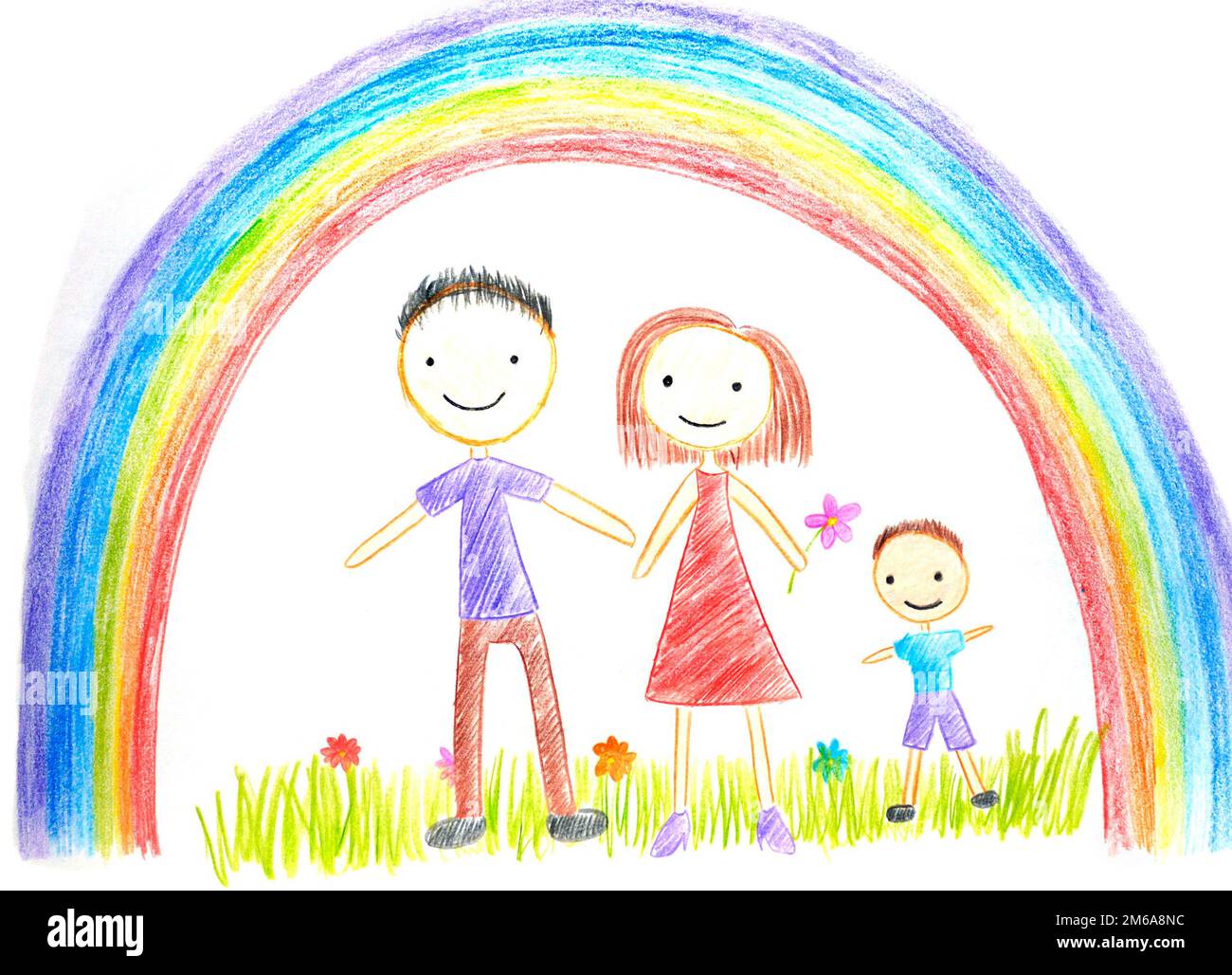 Kids drawing happy family Stock Photo - Alamy