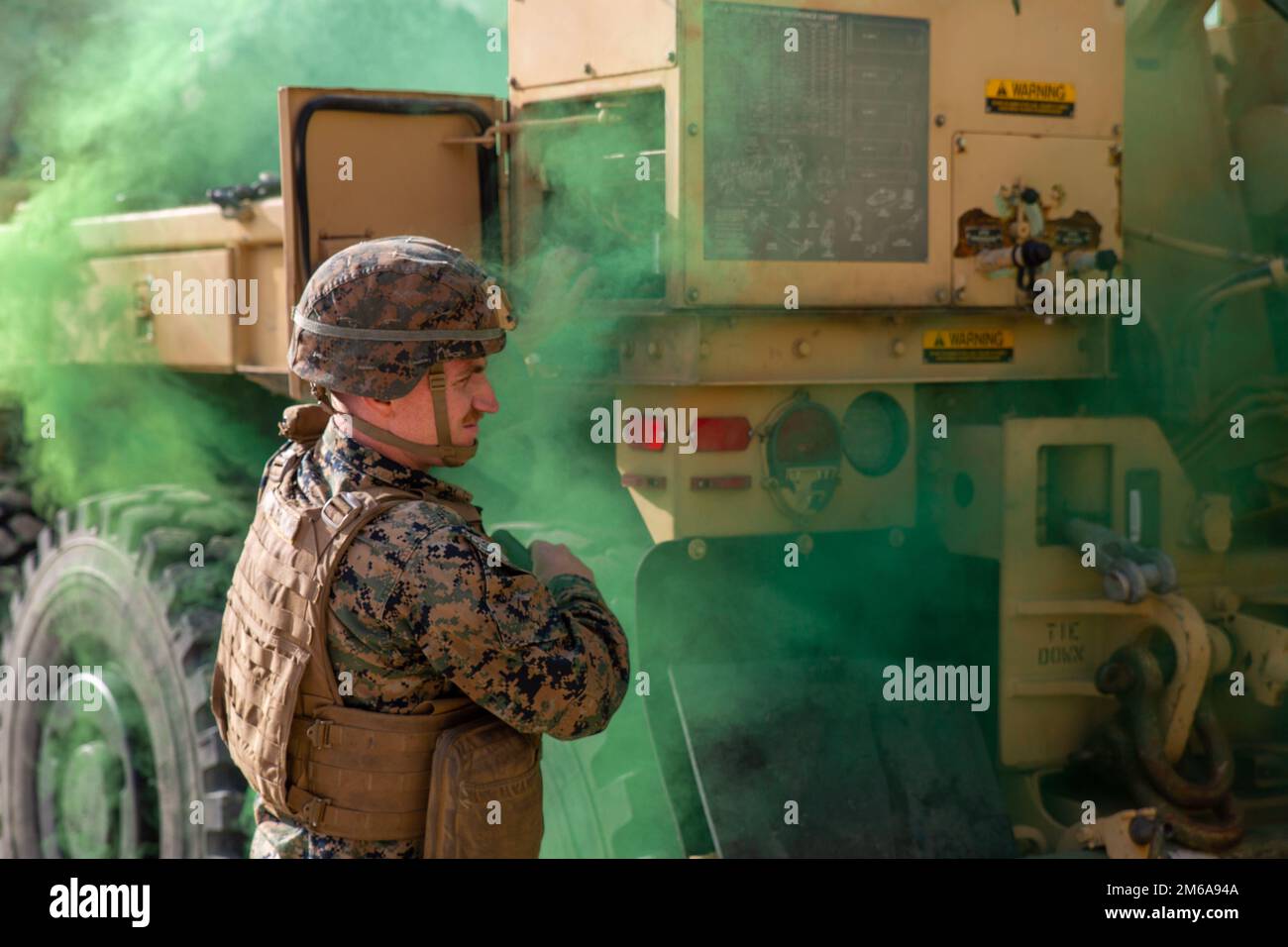 U.S. Marine Corps Lance Cpl. Matthew Wilds operates a medium tactical ...