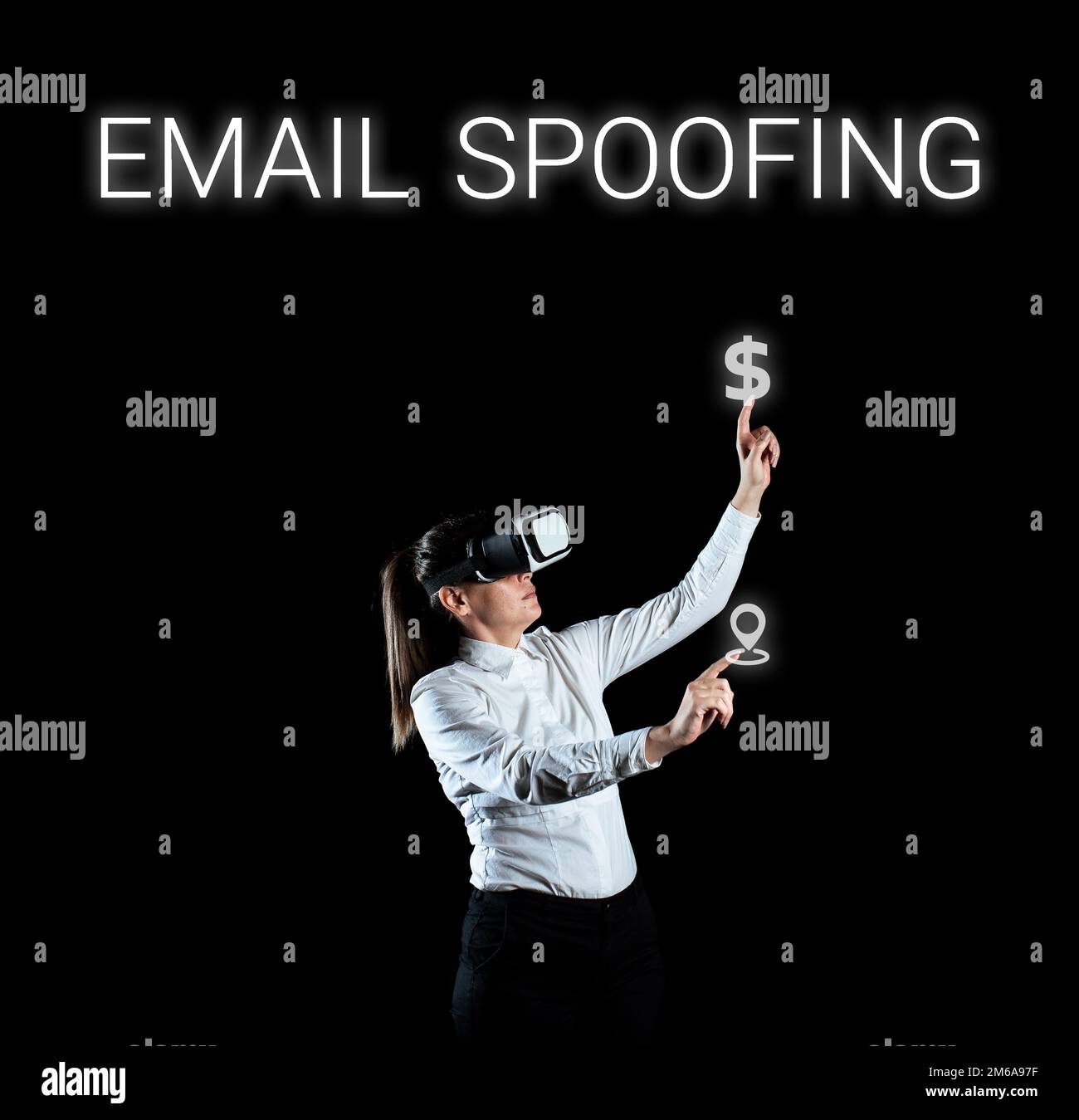 Text caption presenting Email Spoofing. Business overview secure the ...