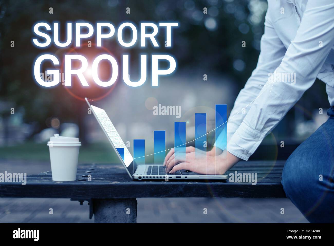 Text caption presenting Support Group. Word Written on number of people ...