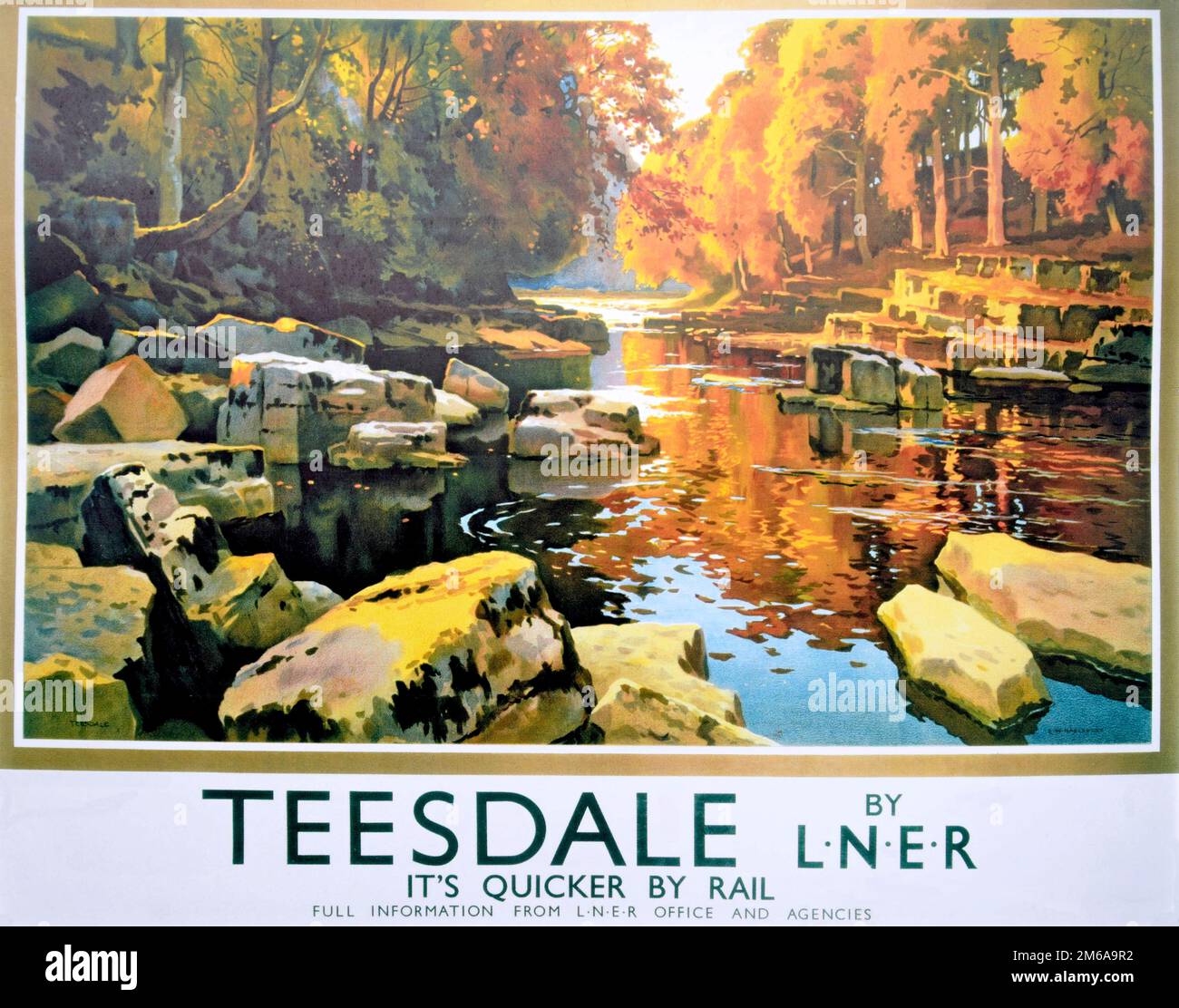 Vintage LNER railway travel poster advertising travel to Teesdale Stock ...