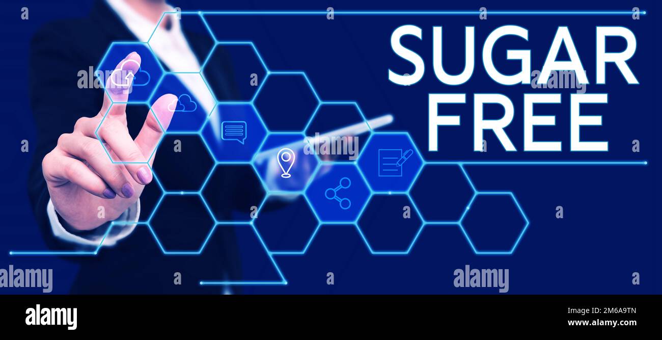 Hand writing sign Sugar Free. Business overview containing an ...