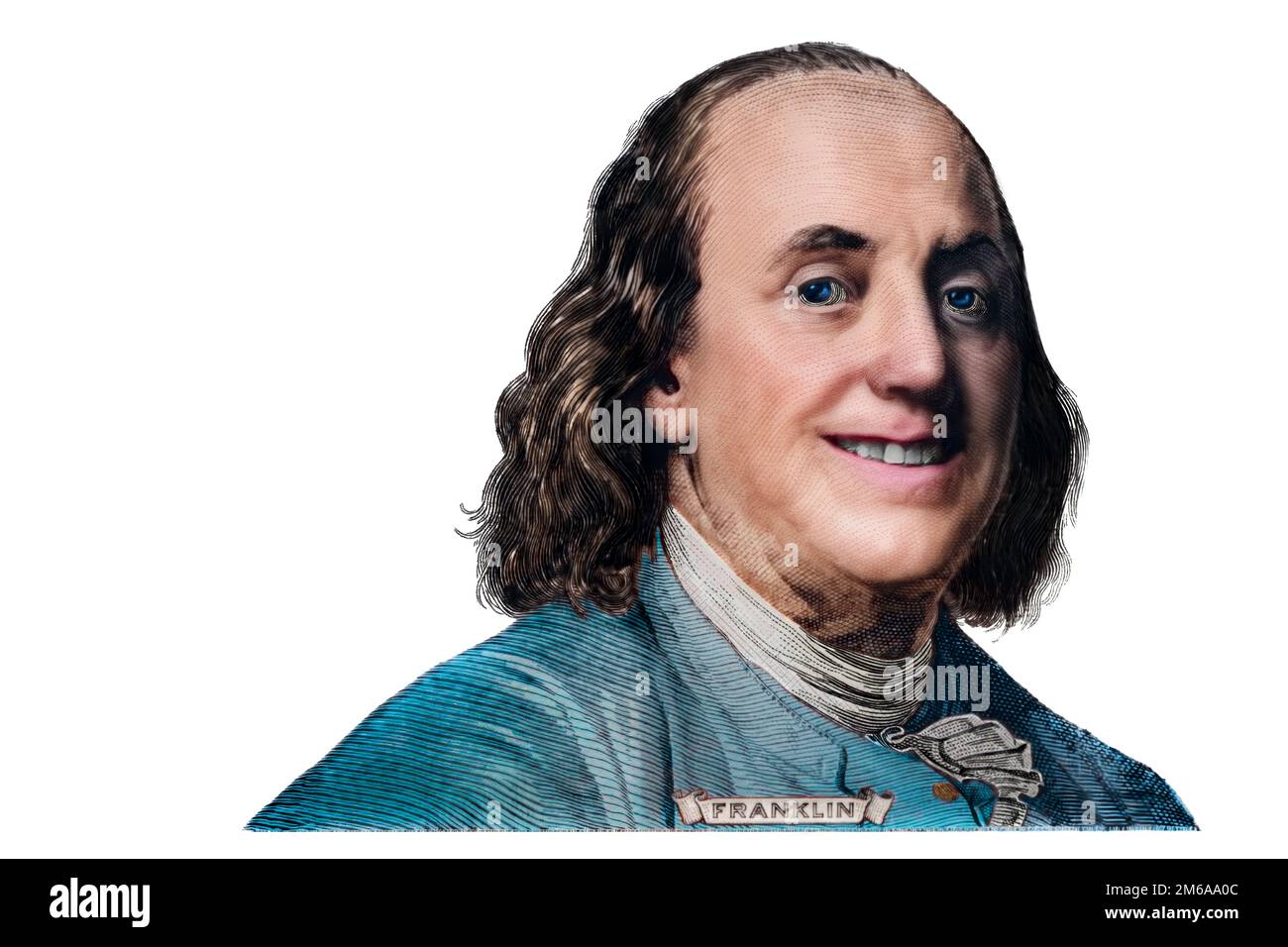 Benjamin Franklin cut on new 100 dollars banknote isolated on white ...