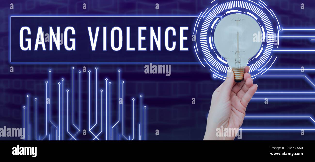 Hand writing sign Gang Violence. Conceptual photo infringement of the ...