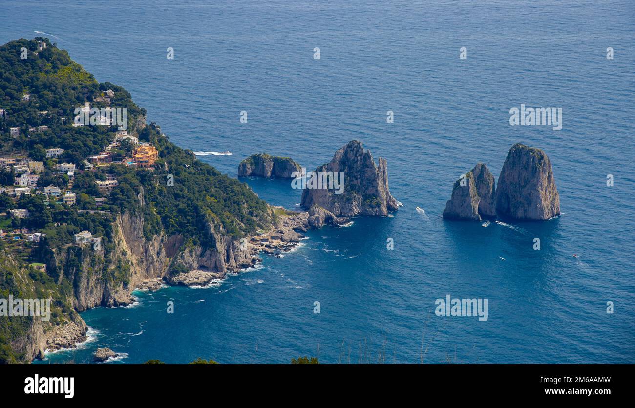 April 24 2022- Anacapri Italy view from the top with blue sky and sea ...