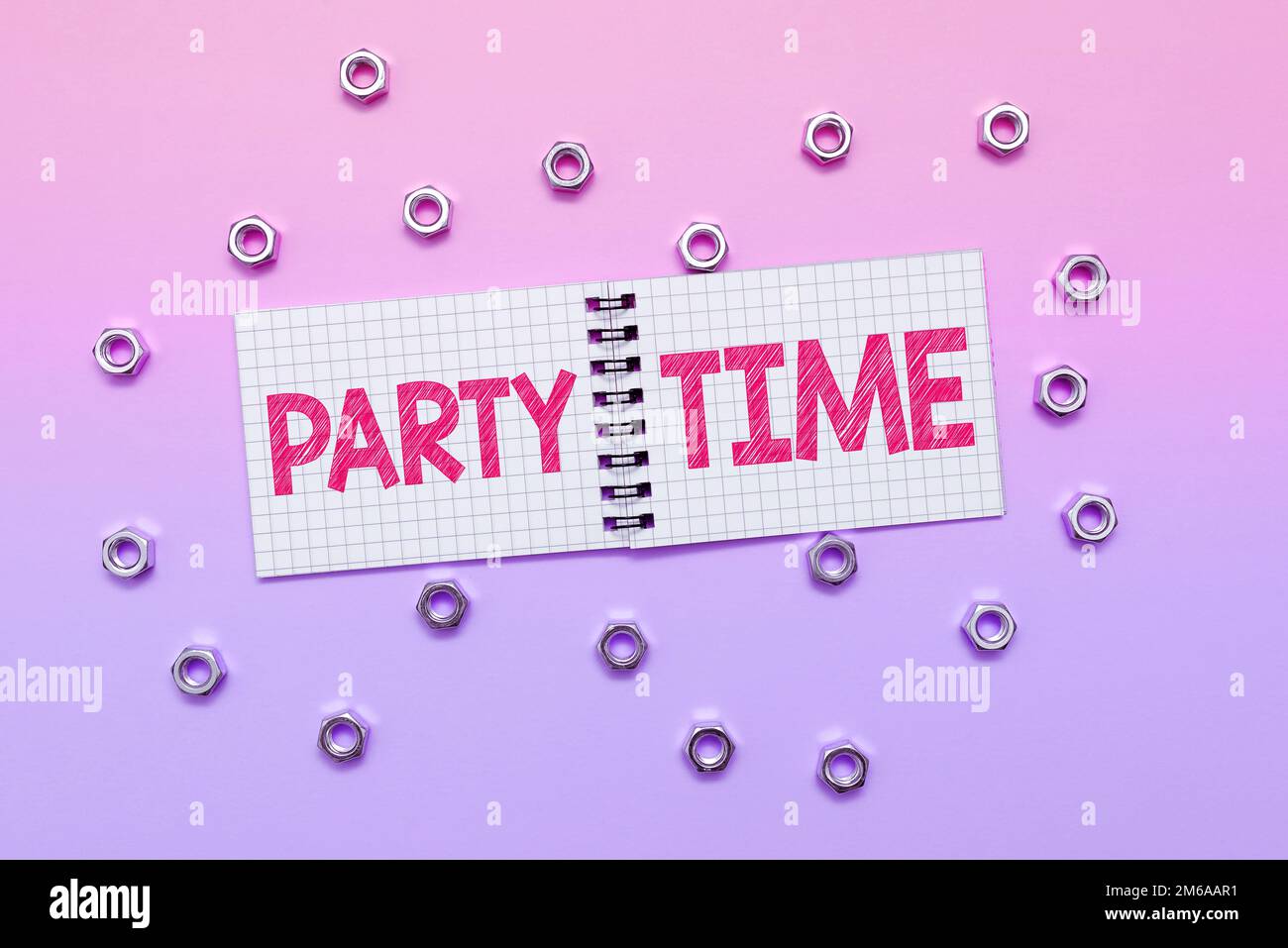 Text caption presenting Party Time. Word Written on the right moment to ...