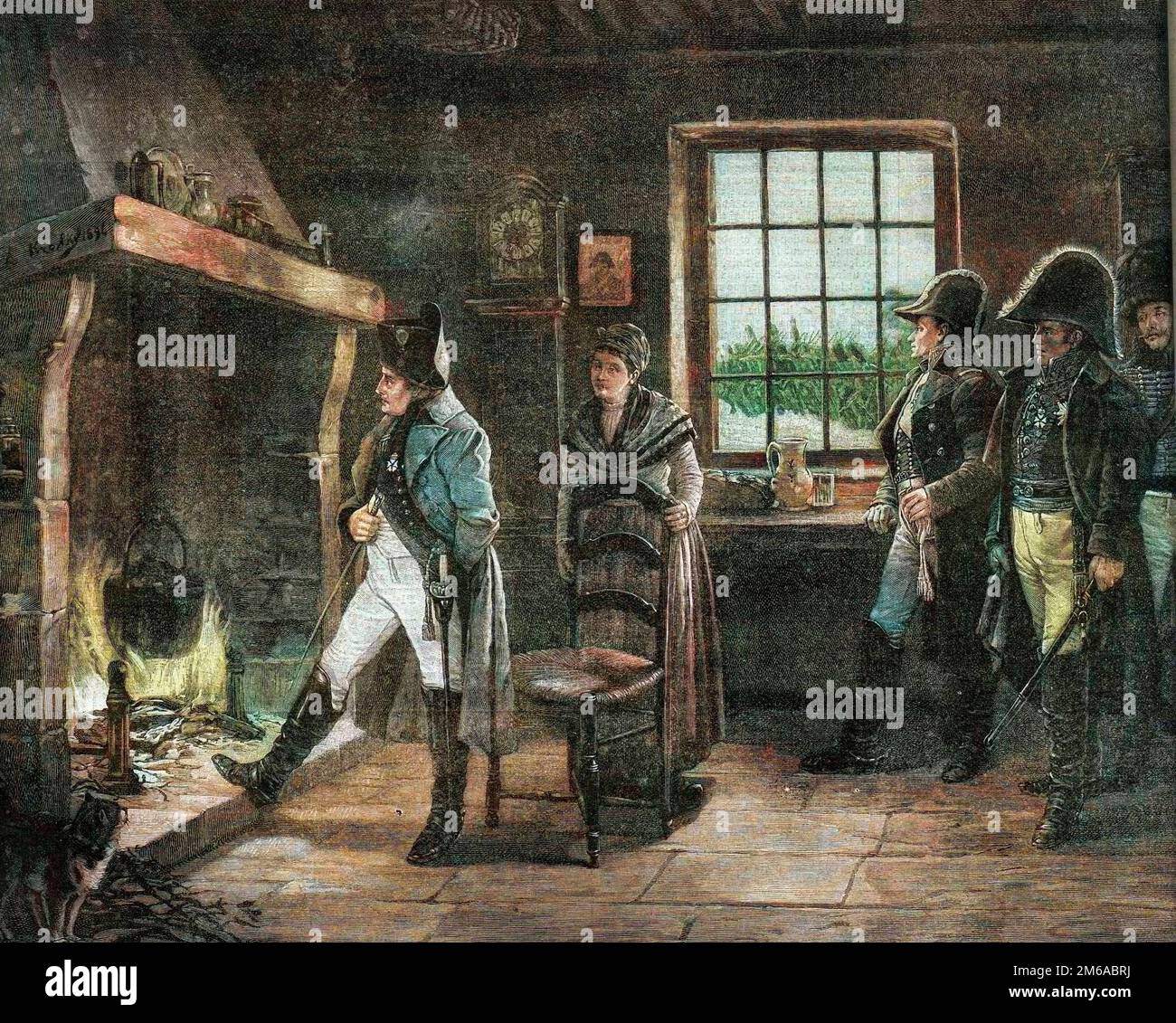 L'empereur Napoleon Ier se rechauffant pres d'un feu de bois dans un ... L'empereur Napoleon Ier se rechauffant pres d'un feu de bois dans un ...