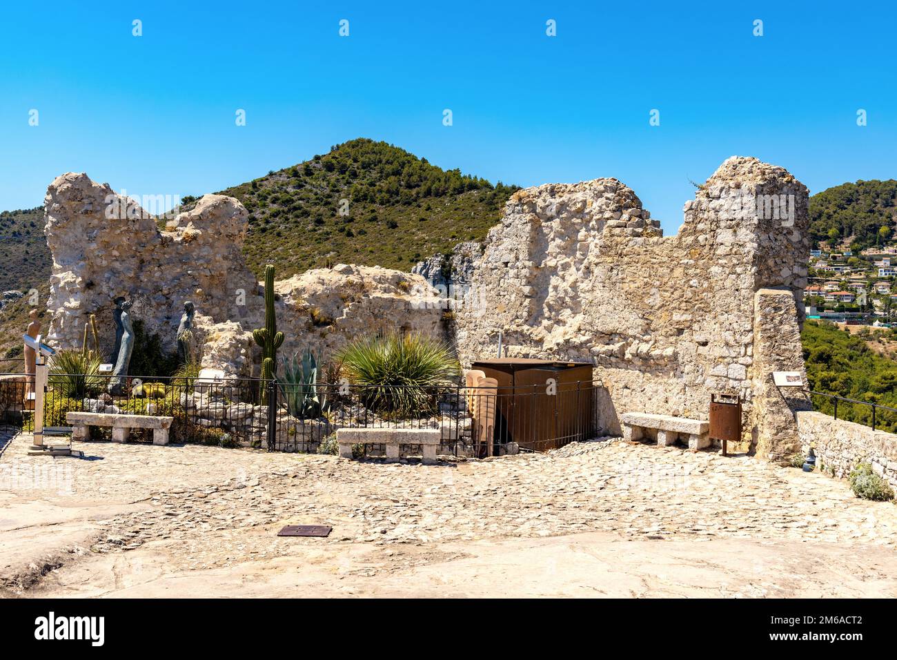 Eze, France - August 1, 2022: Ruins of medieval fortress castle in ...