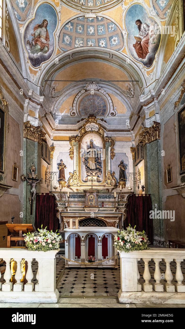 Eze, France - August 1, 2022: Main nave and presbytery of Our Lady ...