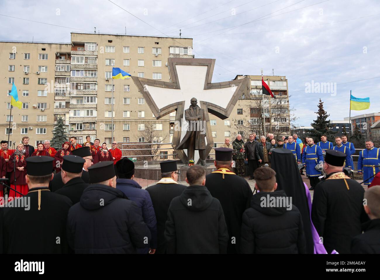 IVANO-FRANKIVSK, UKRAINE - JANUARY 1, 2023 - Participants are gathered ...