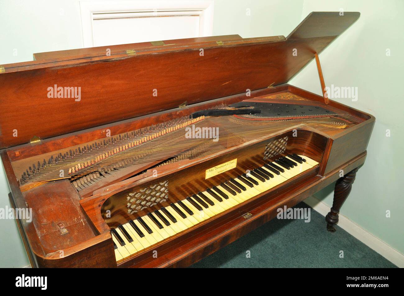 A view into the top of a John Broadwood square piano. A 6O SP Pl RC ...