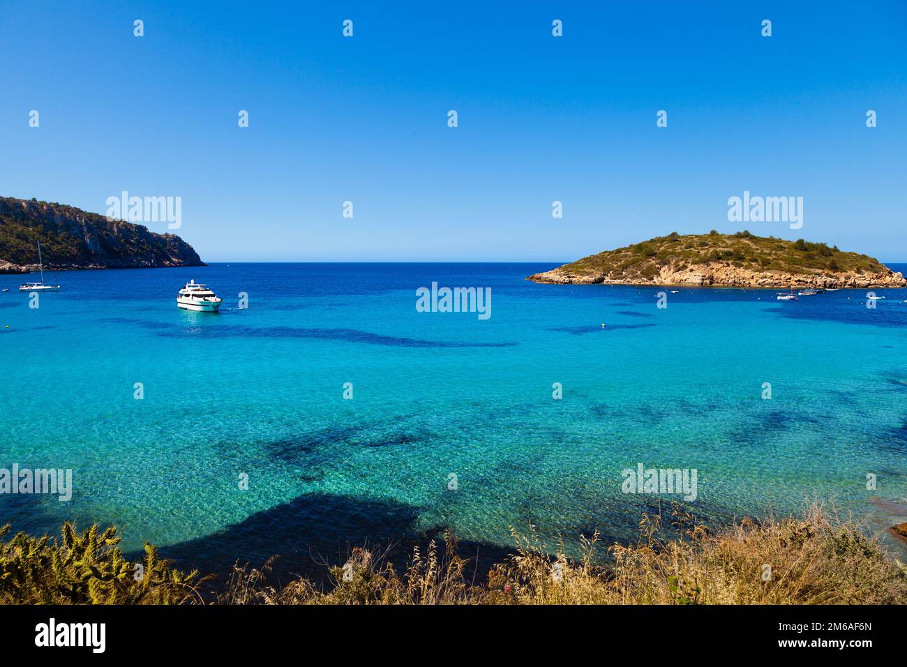 Pantaleu Island in Gemec Cove, San Telmo, Mallorca Stock Photo - Alamy