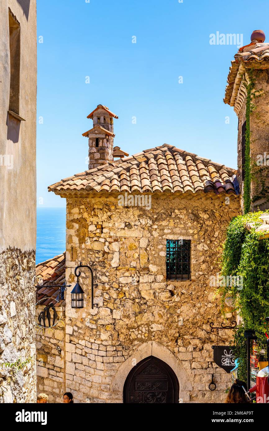 Eze, France - August 1, 2022: Historic streets and stone houses with ...