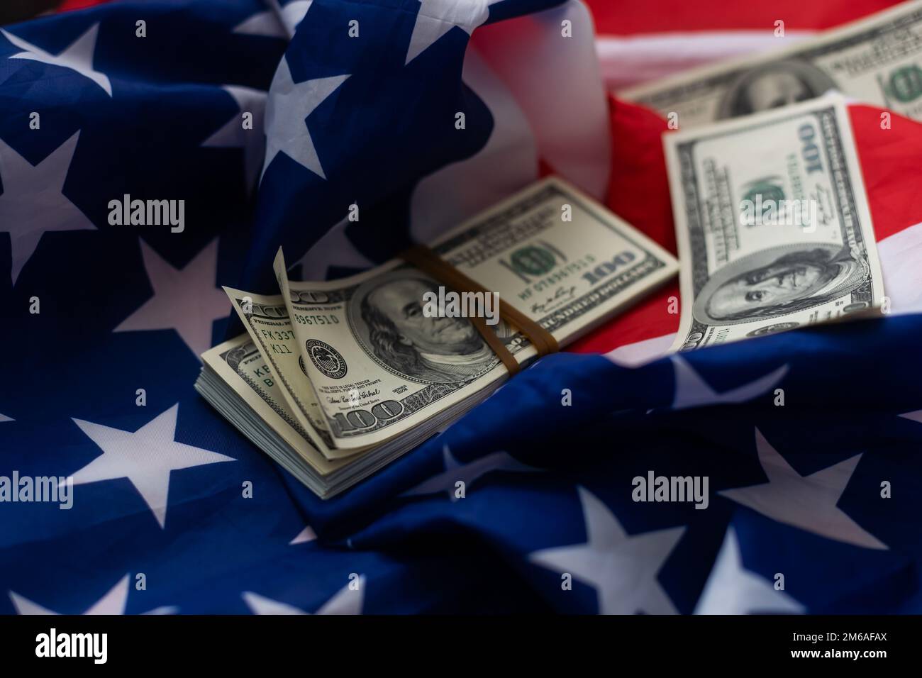 USA national flag and currency usd money banknotes. Business and ...