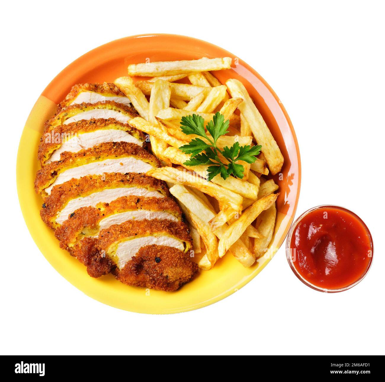 French fries and chicken on the white isolated background Stock Photo ...