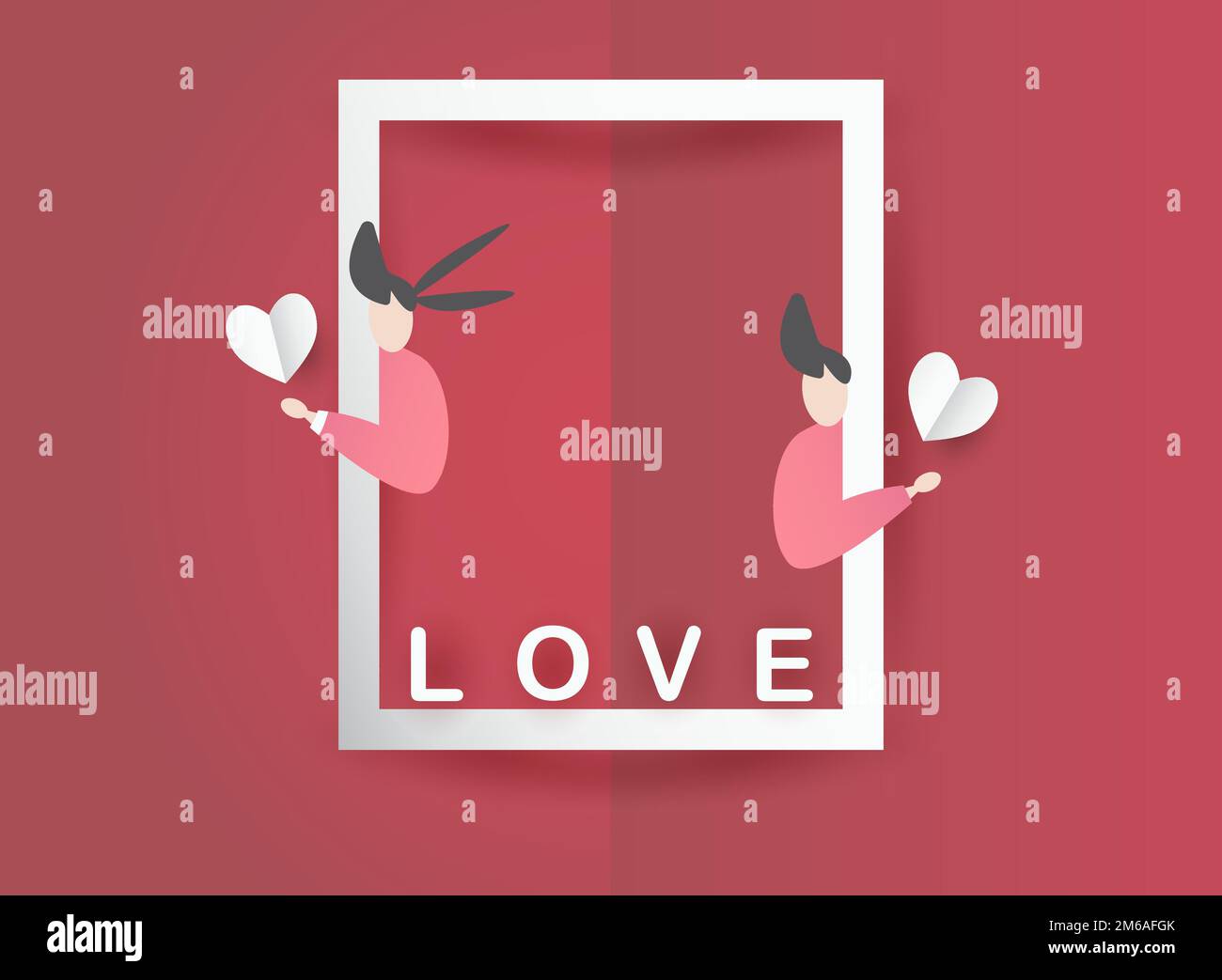 cute love paper art valentine day. with lovely valentine boy and girl ...