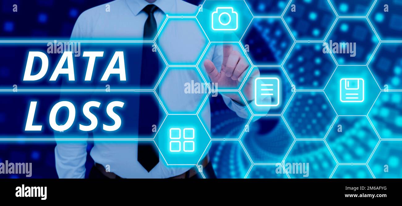 Conceptual display Data Loss. Conceptual photo process or event that ...