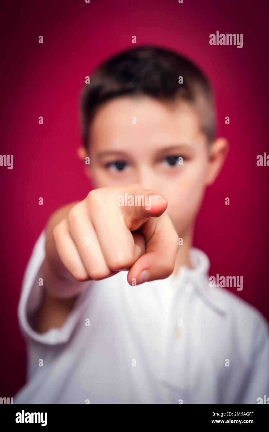Little Boy Pointing at Camera with His Finger Stock Photo - Alamy
