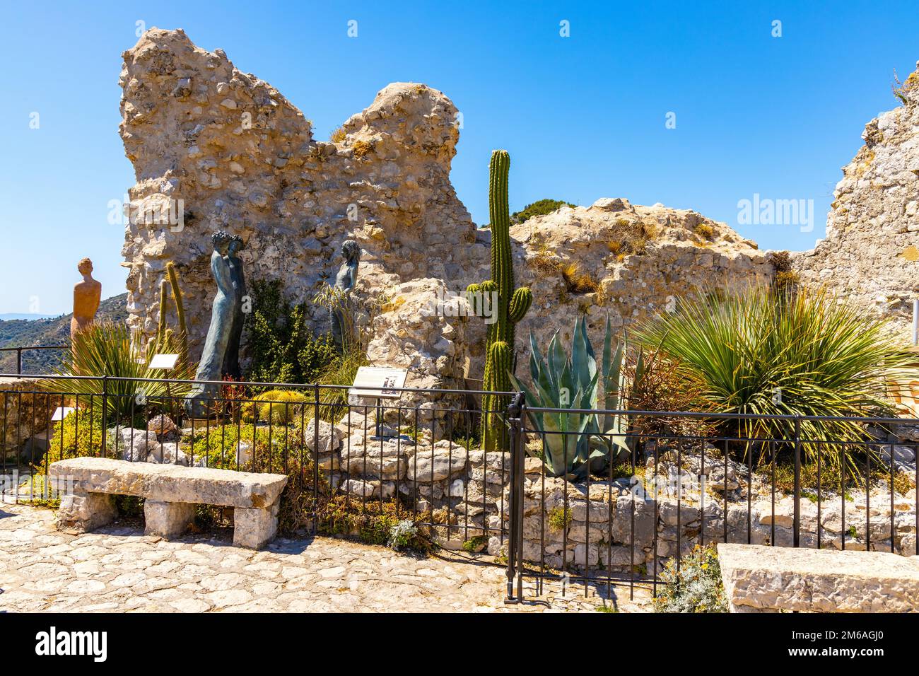 Eze, France - August 1, 2022: Ruins of medieval fortress castle in ...