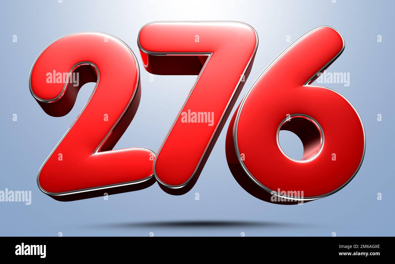 Number 276 red 3D illustration on light blue background have work path ...