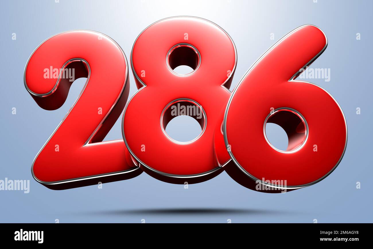 Number 286 red 3D illustration on light blue background have work path ...