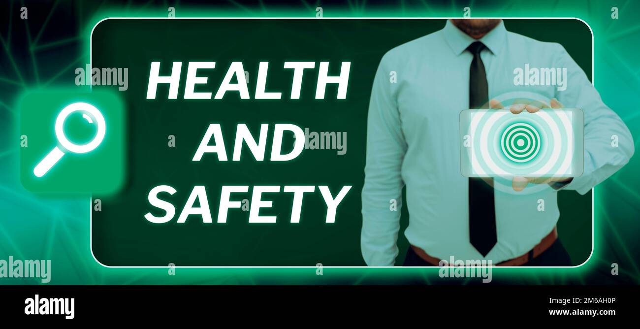 Text caption presenting Health And Safety. Word for Taking the ...