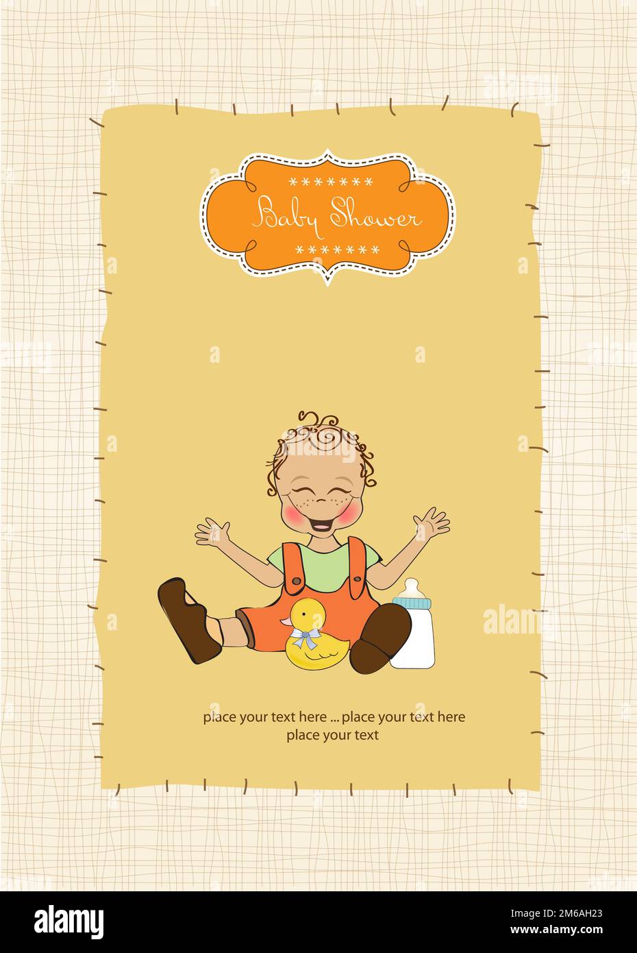 Baby boy playing with his duck toy, welcome baby card Stock Photo - Alamy