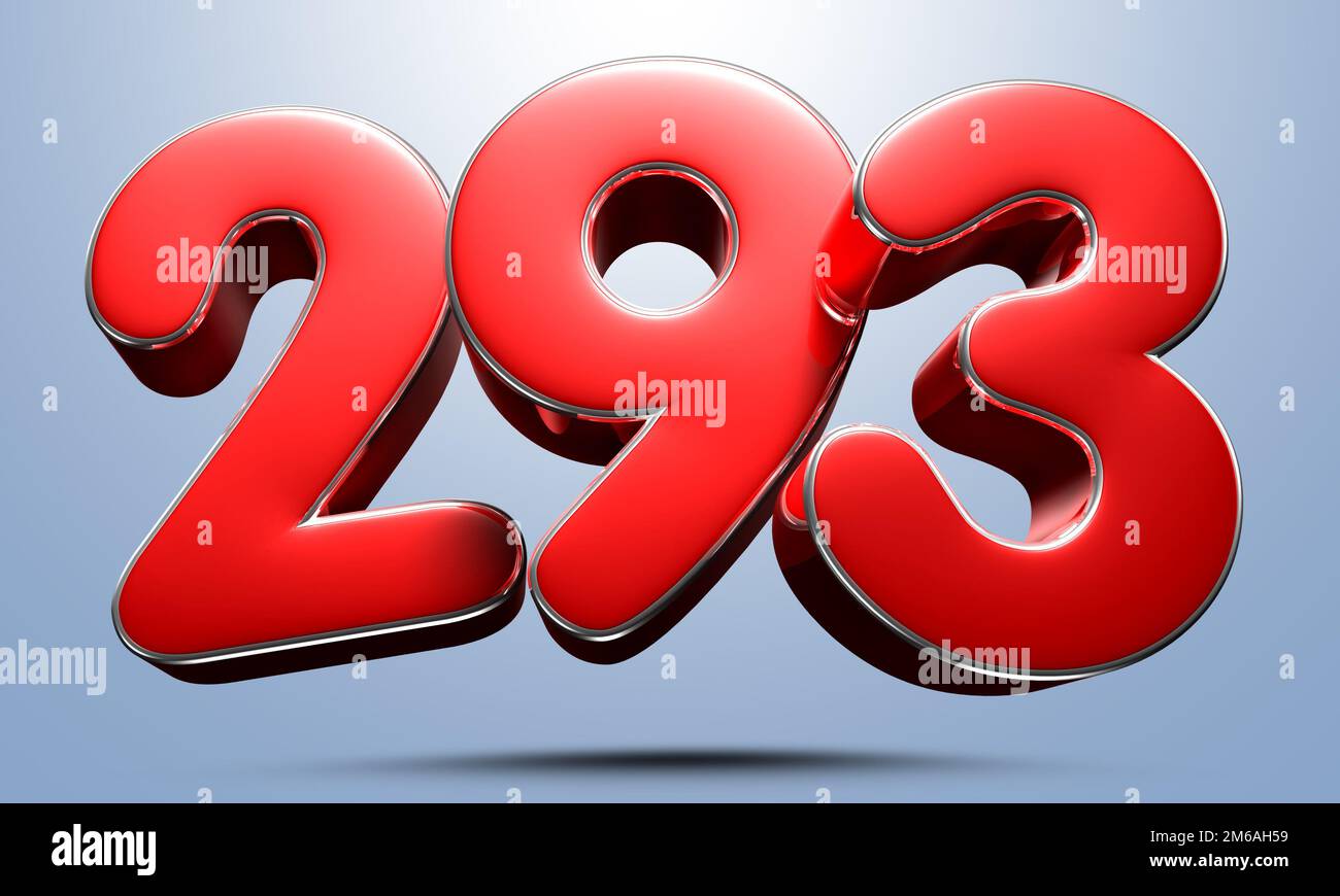 Number 293 red 3D illustration on light blue background have work path ...