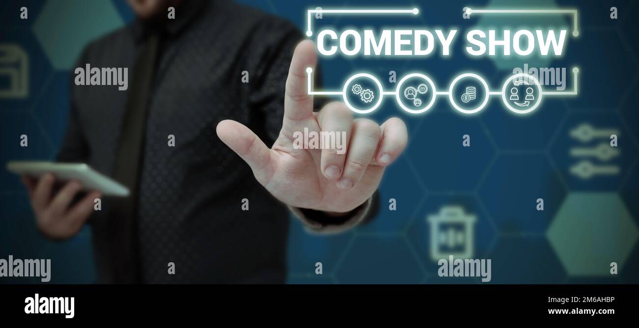 Sign displaying Comedy Show. Concept meaning Funny program Humorous ...