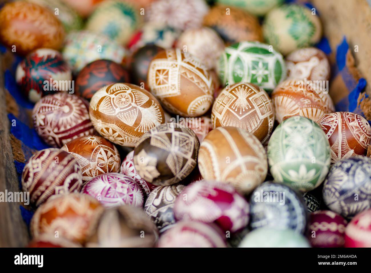 VILNIUS, LITHUANIA - MARCH 4, 2022: Colorful handmade wooden Easter ...