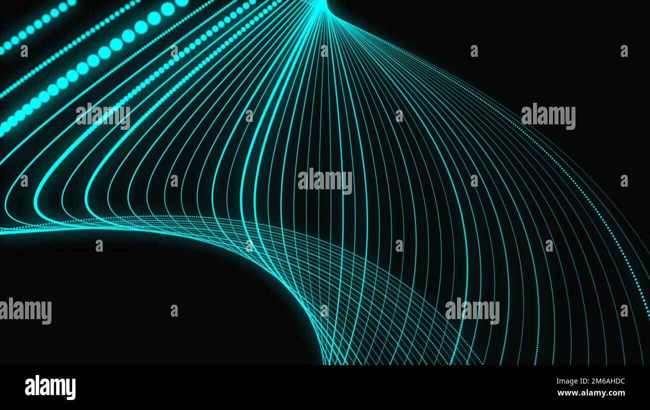 Abstract 3d wave particle line. Digital dynamic wave of dots. Purple ...