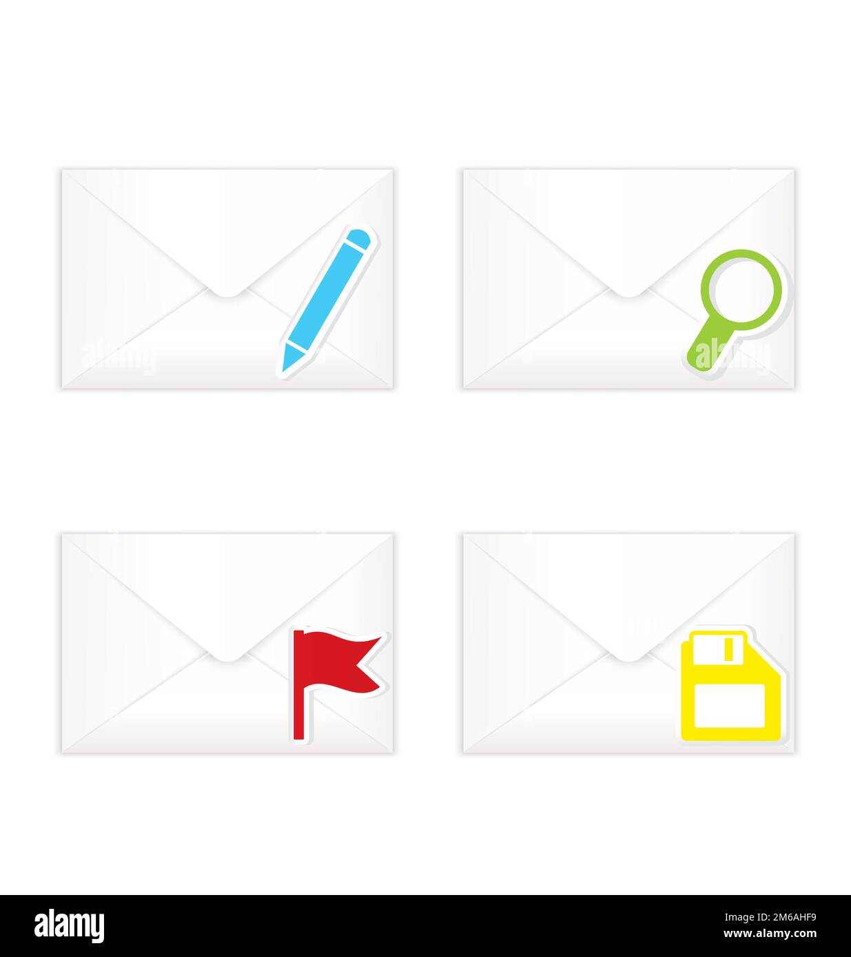 White closed envelopes with flag mark icon set Stock Photo - Alamy