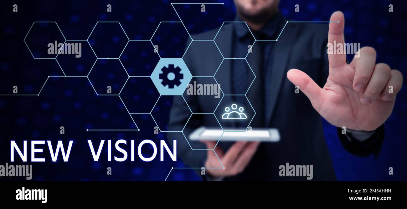 Hand writing sign New Vision. Word Written on seeing some future ...